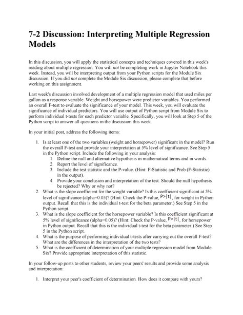 Mat Discussion Interpreting Multiple Regression Models