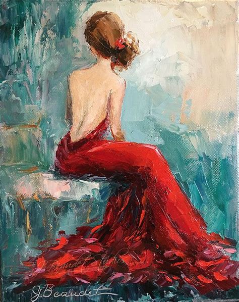 Original Oil Painting Woman In Red Dress By JBeaudetStudios Dress