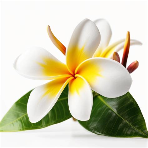 Premium AI Image A White And Yellow Flower With Green Leaves Is Shown