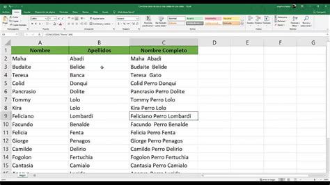 Excel Combinar texto de dos o mas celda en una celda función CONCAT