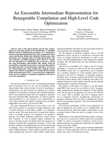 pdf an executable intermediate representation for retargetable compilation and high level code