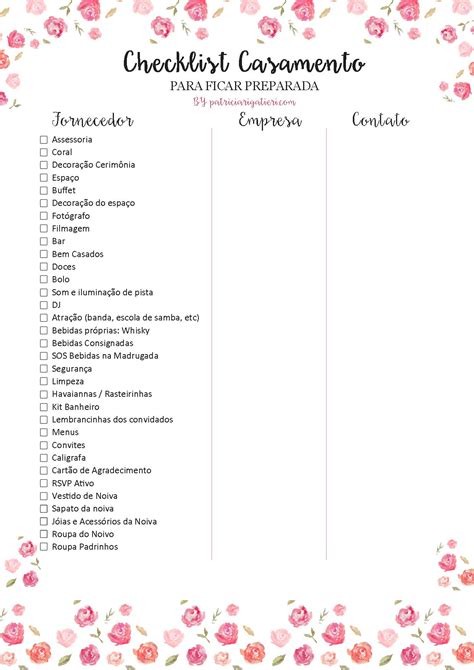 Wedding Bells Checklist para o Casamento Orçamento casamento