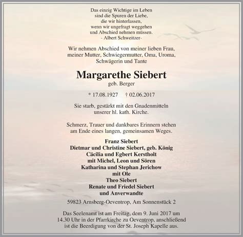 Traueranzeigen Von Margarethe Siebert Trauer In NRW De
