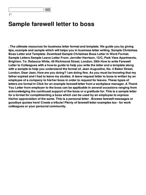 Fillable Online Sample Farewell Letter To Boss Fax Email Print Pdffiller