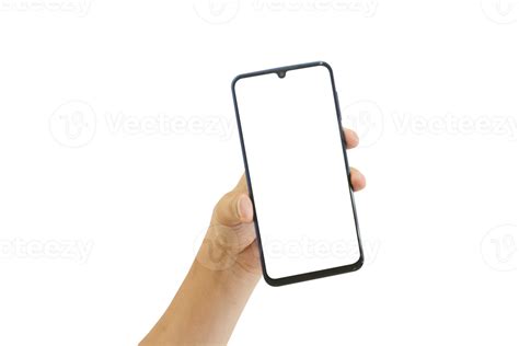 mão segurando o celular tela transparente em branco e formato png