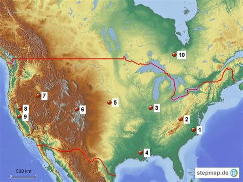 StepMap stumme karte USA Landkarte für Nordamerika