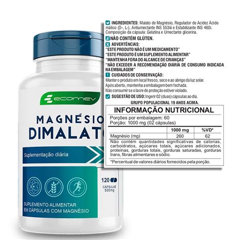 Magnésio Dimalato 500 mg 120 Cápsulas Ecomev ECOMEV Suplementos