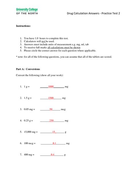 Dosage Calculations Worksheet With Answers