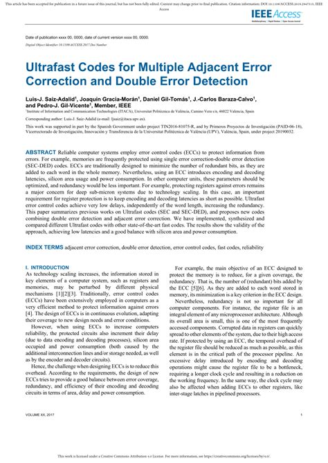 pdf ultrafast codes for multiple adjacent error correction and double error detection