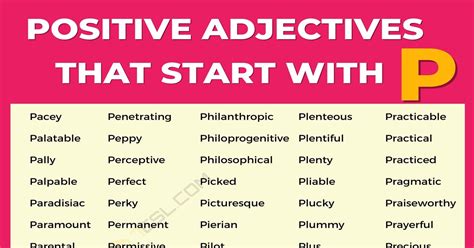 Positive Adjectives That Start With P P Words To Describe Someone
