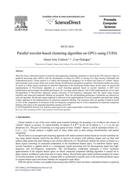 pdf parallel wavelet based clustering algorithm on gpus using cuda