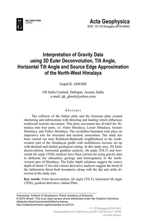 pdf interpretation of gravity data using 3d euler deconvolution tilt angle horizontal tilt