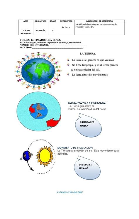 Resultado De Imagen Para Actividad Movimientos De La Tierra Quinto