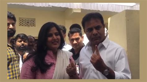 Lok Sabha Polls TRS Working President KT Rama Rao Along With Wife Cast