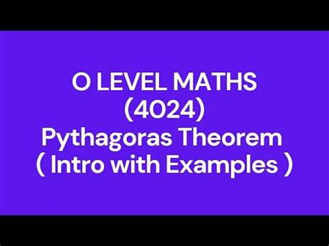 O Level Math Pythagoras Theorem Intro With Examples YouTube