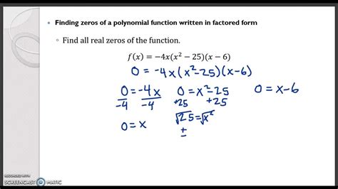 finding zeros of a polynomial function written in factored form youtube