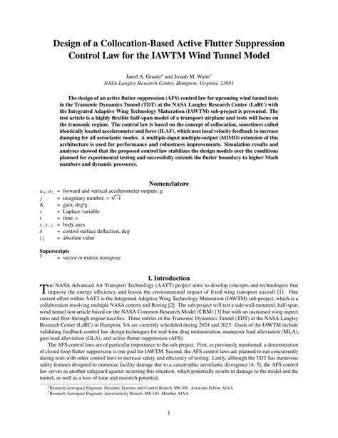 pdf design of a collocation based active flutter suppression control law for the iawtm wind