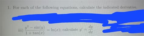 solved 1 for each of the following equations calculate the