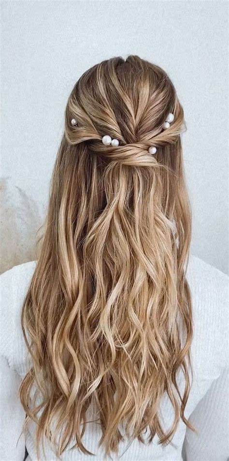 59 Gorgeous Wedding Hairstyles In 2022 Half Up Beach Waves Pearls Artofit