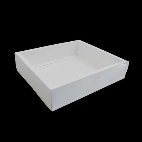 Caixa Cartolina Branca C Tampa PVC 20cmx18cmx5cm Pastelaria Take