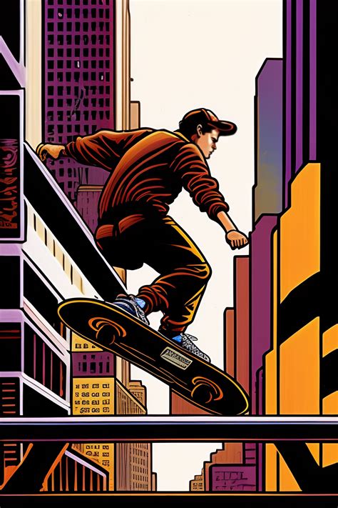 Lexica 90s Comic Graphic Art Of A Person Riding Skateboards In City