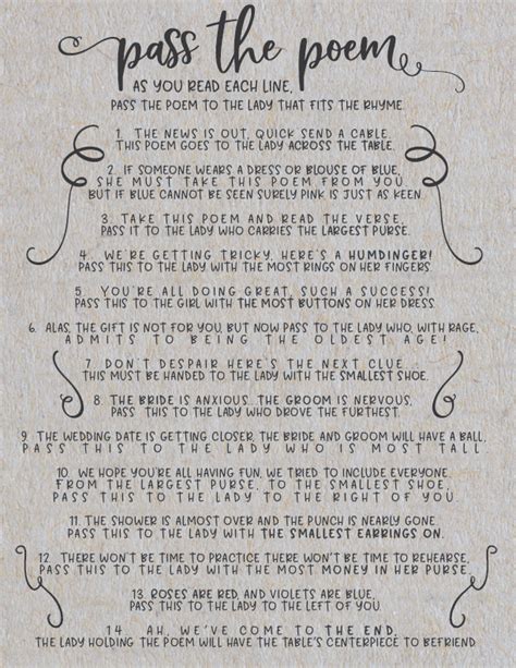 Pass The Poem Bridal Shower Game Free Printable Free Printable Templates