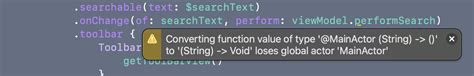 swiftui swift compiler warning converting function value of type mainactor loses global actor