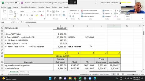 Ejercicio I y II Cálculo de ISR por Aguinaldo PTU y Prima Vacacional