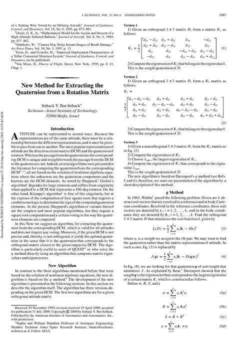 new method for extracting the quaternion from a rotation matrix j guidance vol 23 no 6
