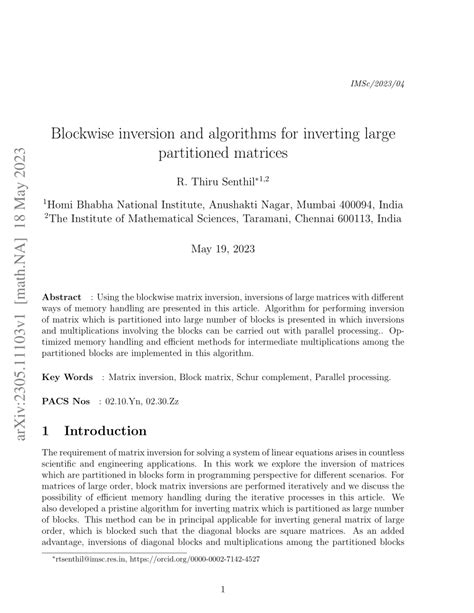 pdf blockwise inversion and algorithms for inverting large partitioned matrices