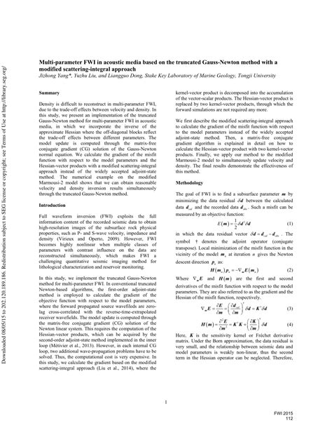 pdf multi parameter fwi in acoustic media based on the truncated gauss newton method with a