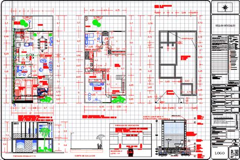 Planos De Casa Residencial 2 Pisos En DWG AUTOCAD Vivienda Unifamiliar