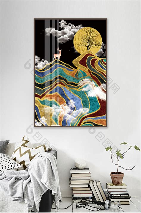 新中式金色山川晶瓷风景客厅酒店装饰画 新中式金色山川晶瓷风景客厅酒店装饰画效果图 包图网