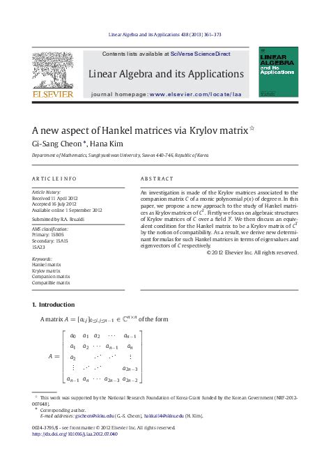 pdf a new aspect of hankel matrices via krylov matrix gi sang cheon