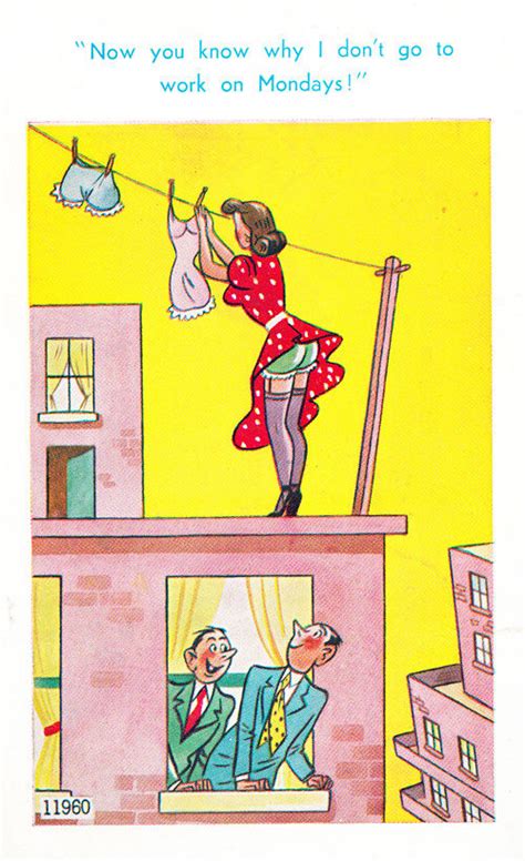 Washing Line Upskirt Suspenders Peeping Tom Comic Sexy Humour Seaside Postcard Topics