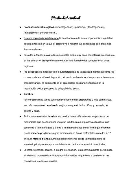 Resumen Plasticidad Cerebral Educaci N Especial Udocz