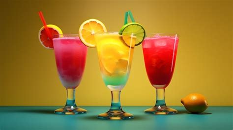Un Grupo De Bebidas Coloridas Foto Premium