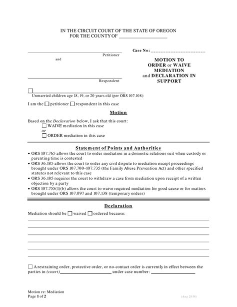 Oregon Motion To Order Or Waive Mediation And Declaration In Support