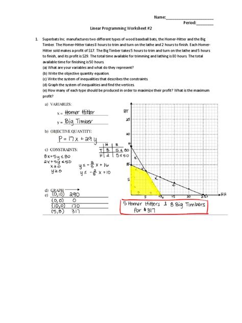 name period linear programming worksheet 2 pdf linear worksheets library