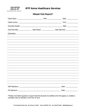 Fillable Online Missed Visit Report Fax Email Print PdfFiller