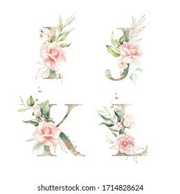 Floral Alphabet Set Letters E F Stock Illustration 1136093600