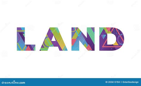 Land Concept Retro Colorful Word Art Illustration Stock Vector