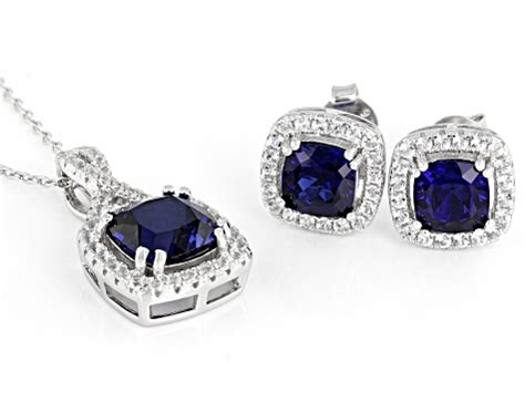 Blue Lab Created Sapphire Rhodium Over Sterling Silver Pendant And