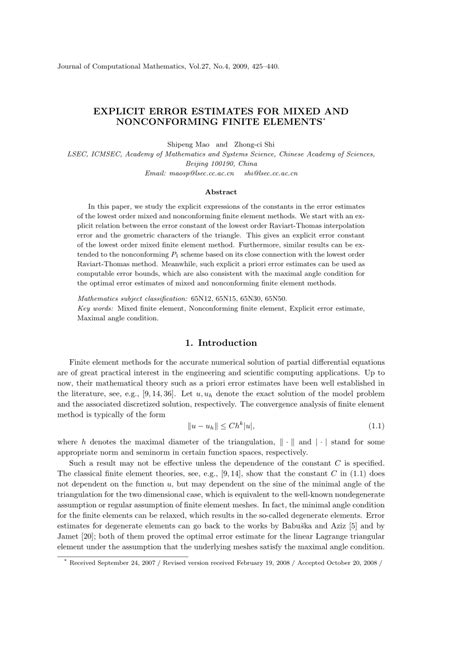 pdf explicit error estimates for mixed and nonconforming finite elements
