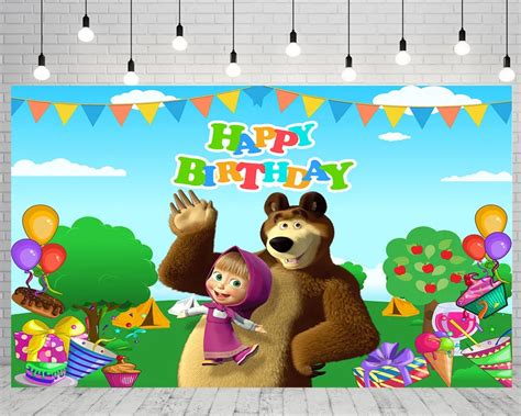 Masha And The Bear Banner Masha Birthday Backdrop Masha Party Images