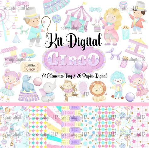 Kit Digital Circo Rosa Aquarela Elo Produtos Especiais
