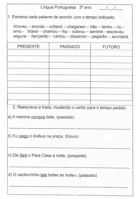 VERBOS Presente Passado E Futuro Cantinho Das Atividades