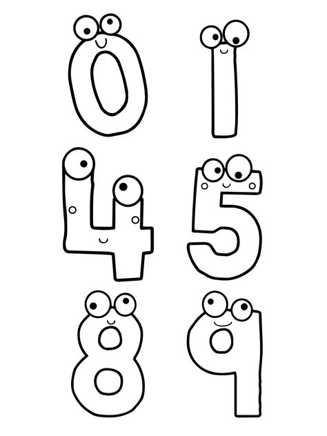 Número Lore 0 1 4 5 8 y 9 para colorear imprimir e dibujar