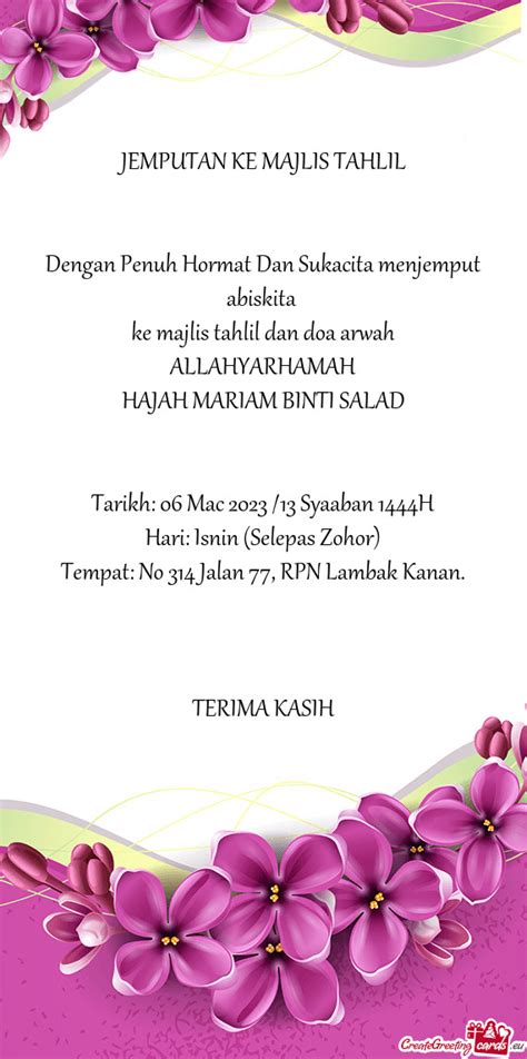 Ke Majlis Tahlil Dan Doa Arwah Free Cards