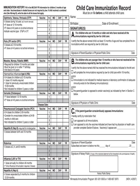 Immunization Form For Daycare Fill Out Sign Online DocHub